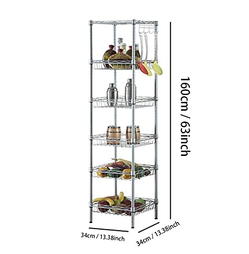 Cages 6-Shelf Wire Shelving Units Heavy Duty Metal Shelf Wire Rack with Leveling Feet Adjustable Utility Storage Shelves for Garage Kitchen Living Room Bathroom 13.38" L x 13.38" W x 63" H