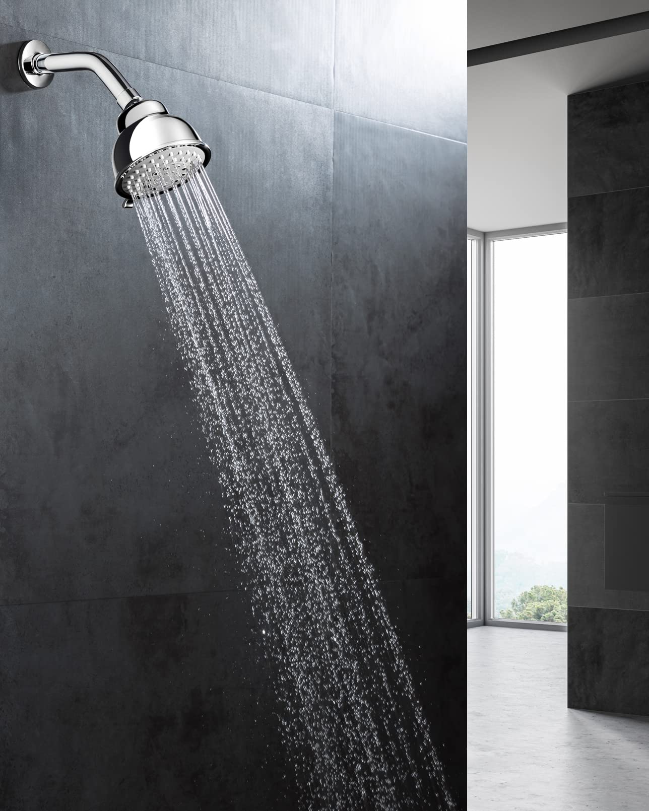 Shower Head High Pressure, Rain Shower Head, 4 Inch Detachable Showerheads, Tool-Free Installation, Automatic Cleaning, 5 Spray Settings, More Water Savings (2.5 GPM)