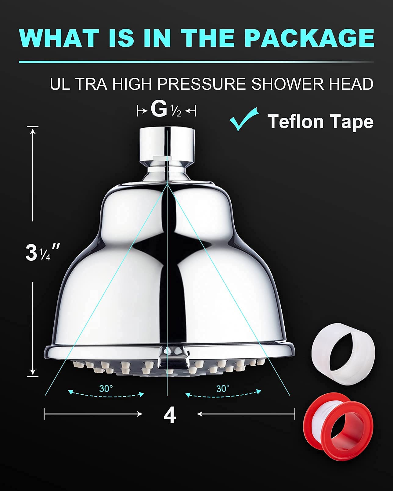 Shower Head High Pressure, Rain Shower Head, 4 Inch Detachable Showerheads, Tool-Free Installation, Automatic Cleaning, 5 Spray Settings, More Water Savings (2.5 GPM)