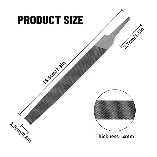 XAQISHIRE 6-inch Flat Medium Cut File, Double Cut Teeth, High Carbon Steel, Single Hand File Without Handle, Suitable for Shaping Metal, Wood, etc.