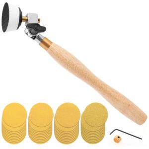 2 inch diameter bowl sander with dual bearing head and 2 inch foam hook and loop sander with 1/4 inch mandrel and 9 inch long hardwood handle