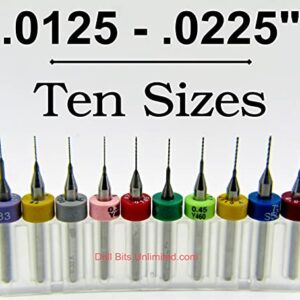 Drill Bits Unlimited Ten Size Solid Carbide Drill Bit Set #83, 82, 81, 80, 79, 78, 77, 76, 75, 74 1/8 inches Shanks