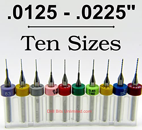 Drill Bits Unlimited Ten Size Solid Carbide Drill Bit Set #83, 82, 81, 80, 79, 78, 77, 76, 75, 74 1/8 inches Shanks