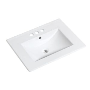 Saint Birch 24" Modern White Ceramic Bathroom Vanity Top Sink, with Three Faucet Holes