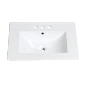 Saint Birch 24" Modern White Ceramic Bathroom Vanity Top Sink, with Three Faucet Holes