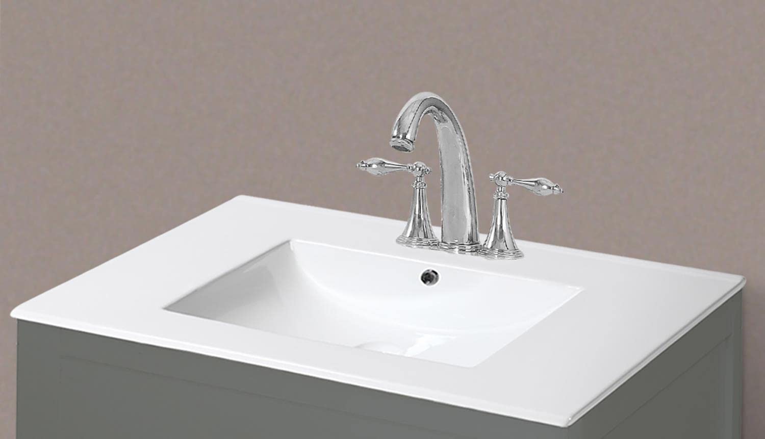 Saint Birch 24" Modern White Ceramic Bathroom Vanity Top Sink, with Three Faucet Holes