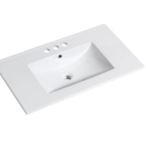 Saint Birch 24" Modern White Ceramic Bathroom Vanity Top Sink, with Three Faucet Holes