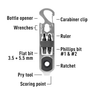 Nite Ize KMTRT-11-R3 DoohicKey, Ratchet with Flathead and Phillips Bits, 6-in-1 Multitool with Bottle Opener and More Key Tool, Stainless