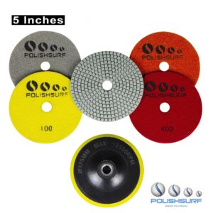 5 Inch Diamond Concrete Polishing Pads Wet Dry Set for Quartz Marble Stone Countertop Concrete Granite Polishing by POLISHSURF