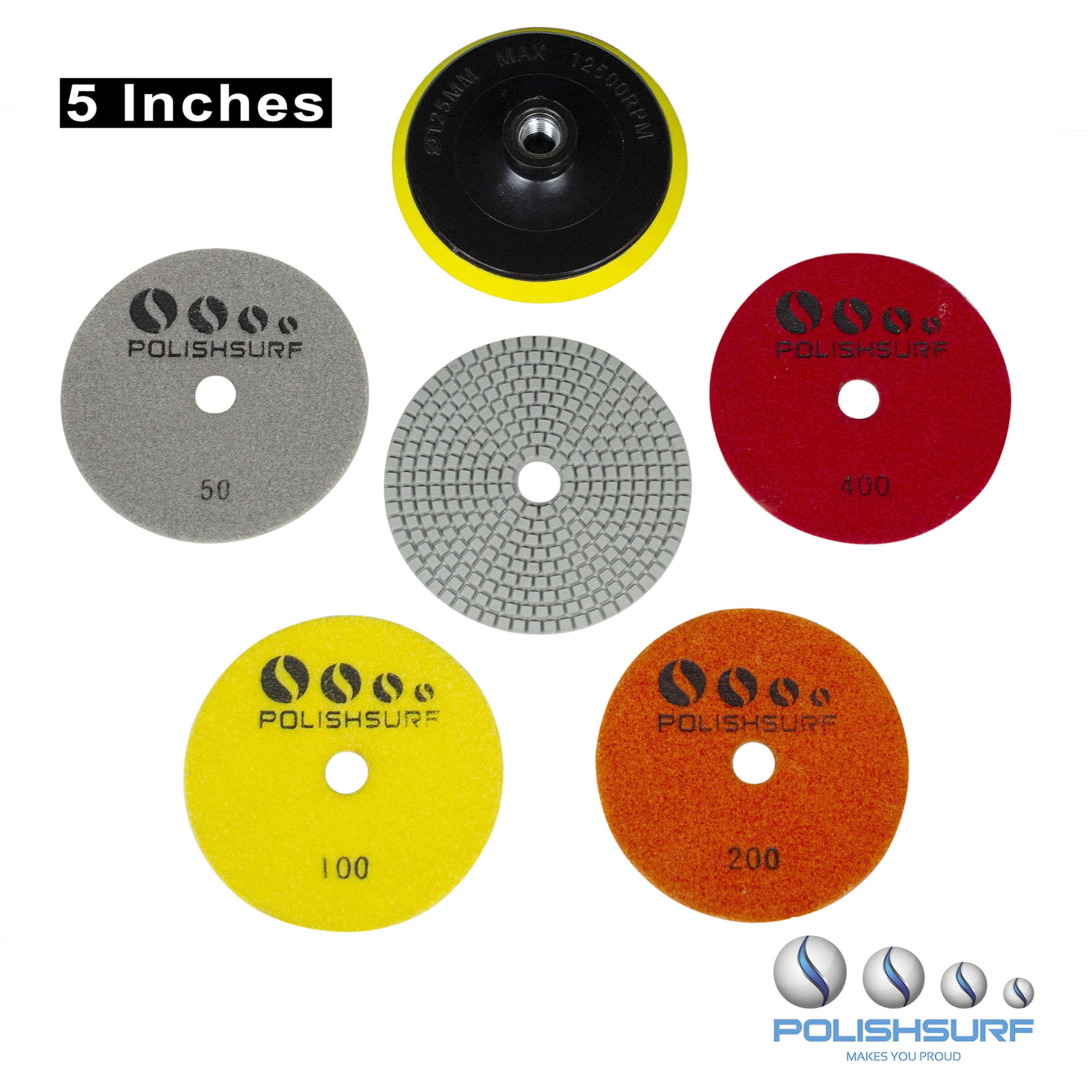 5 Inch Diamond Concrete Polishing Pads Wet Dry Set for Quartz Marble Stone Countertop Concrete Granite Polishing by POLISHSURF