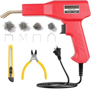 50w hot stapler,plastic welding machine car bumper repair kit with plier, knife,flat/outside corner/inside corner/wave staples welding repairing machine welder gun repair (red)