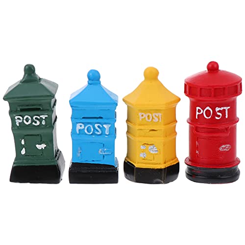 Yardwe 4pcs Post Box Miniature Figurines Terrariums Figurines Home Decor Cake Decorating Resin Cake Figurine Miniature Mailbox Child Sand Table Furniture Synthetic Resin