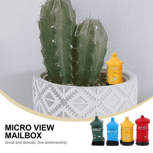 Yardwe 4pcs Post Box Miniature Figurines Terrariums Figurines Home Decor Cake Decorating Resin Cake Figurine Miniature Mailbox Child Sand Table Furniture Synthetic Resin