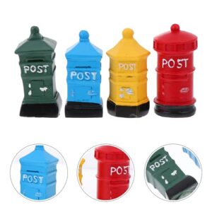 Yardwe 4pcs Post Box Miniature Figurines Terrariums Figurines Home Decor Cake Decorating Resin Cake Figurine Miniature Mailbox Child Sand Table Furniture Synthetic Resin