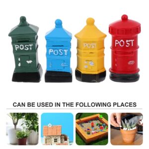 Yardwe 4pcs Post Box Miniature Figurines Terrariums Figurines Home Decor Cake Decorating Resin Cake Figurine Miniature Mailbox Child Sand Table Furniture Synthetic Resin