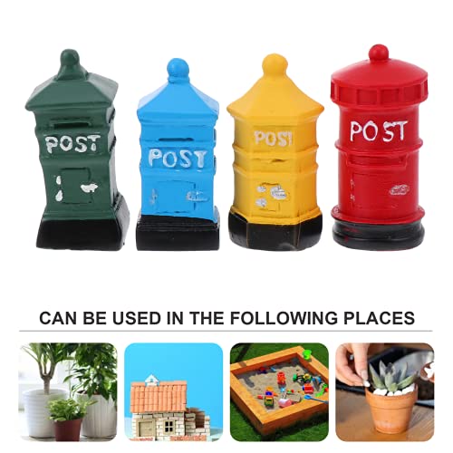 Yardwe 4pcs Post Box Miniature Figurines Terrariums Figurines Home Decor Cake Decorating Resin Cake Figurine Miniature Mailbox Child Sand Table Furniture Synthetic Resin