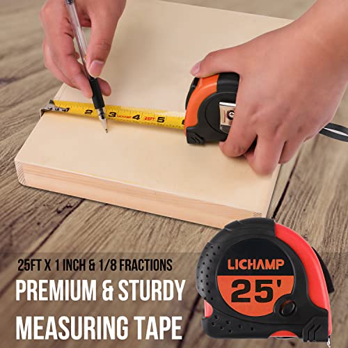 LICHAMP Tape Measure 25 ft, 6 Pack Bulk Easy Read Measuring Tape Retractable with Fractions 1/8, Multipack Measurement Tape 25-Foot by 1-Inch, C6RD