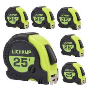 lichamp tape measure 25 ft, 6 pack bulk easy read measuring tape retractable with fractions 1/8, multipack measurement tape 25-foot by 1-inch, c6gn