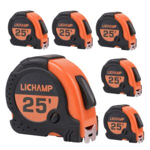 lichamp tape measure 25 ft, 6 pack bulk easy read measuring tape retractable with fractions 1/8, multipack measurement tape 25-foot by 1-inch, c6og