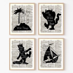 Wild Things - Decor - 4 piece set - Dictionary Art Print Quotes and Sayings Print - UNFRAMED 8 X 10 inches