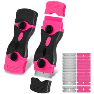 thinkwork razor blade scraper - pink razor scraper gift for women, 2-in-1 scraper tool set with 20pcs razor blades for removing window labels, decals, stickers, glass stove top (2 pack)