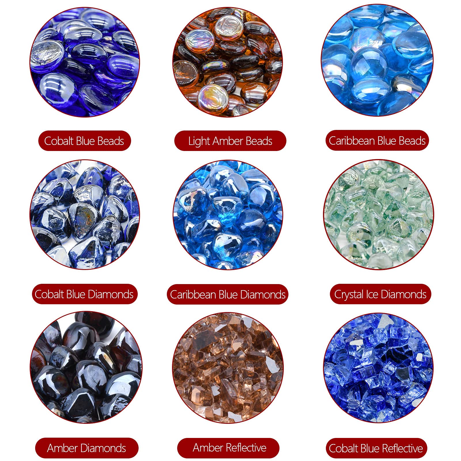 GasSaf 10-Pound 1 inch Diamonds Fire Glass for Gas Fire Pit Fireplace, Propane Fire Pit & Landscaping (Caribbean Blue Luster)