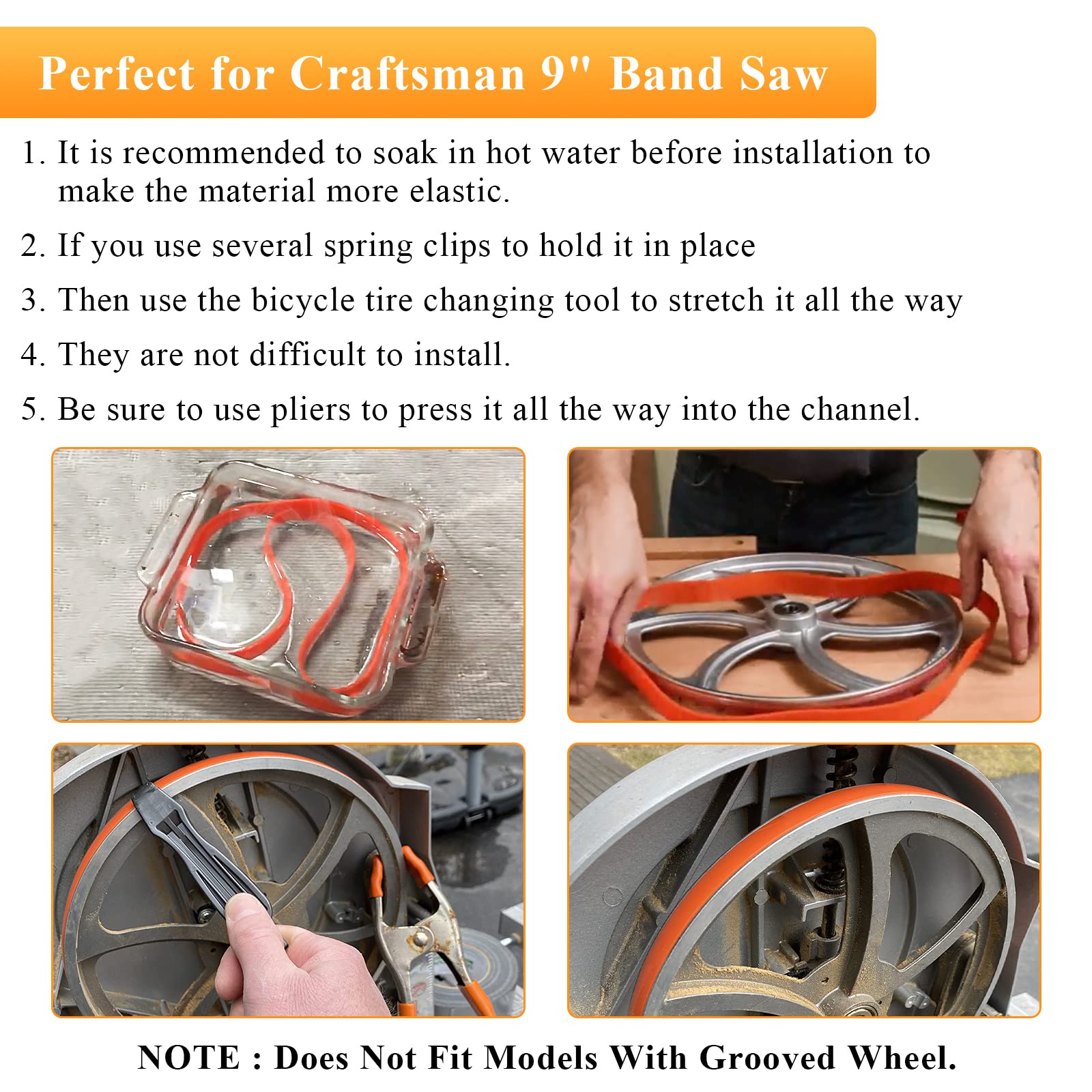 Upgrade Band Saw Urethane Tires - 9" x 1/2" x.095", for Delta Craftsman Grizzly Black & Decker Ryobi ProTech Shopfox Wen 28-150 137.21409 113.24458 Bandsaw Wheels and More Models - 2 Pack