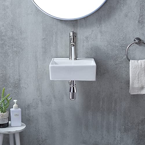 Friho 11×11×4 inch Small Sinks for Tiny Bathrooms,Countertop Sink,Wall Mount Sink,White Corner Wall Mounted Bathroom Vessel Sink,Mini Rectangle Lavatory Porcelain Ceramic Washing Bathroom Vanity Sink