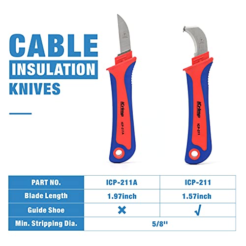 iCrimp Utility Knife for Cable Skinning, Wire Insulation Dismantling Knife, 2-Pack Insulated Electricians Cable Stripping Knives, Fixed Blade