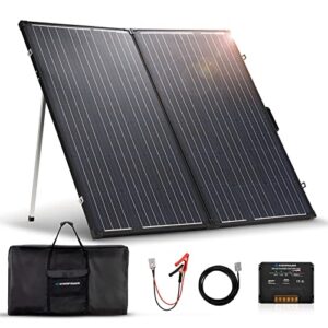 atem power 200w monocrystalline solar panel,portable solar suitcase foldable lightweight without glass, 20a mppt controller with usb output, built-in kickstand for 12v batteries rv camping power