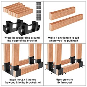 Heavy Duty steel Firewood Storage Rack for Outdoor, Black Metal Coated Firewood Log Holder for Indoor Fireplace, Firewood Bracket Kit (Set of 2 Packs) with 25 Screws, Suitable for Different Lengths