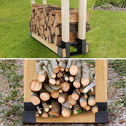 Heavy Duty steel Firewood Storage Rack for Outdoor, Black Metal Coated Firewood Log Holder for Indoor Fireplace, Firewood Bracket Kit (Set of 2 Packs) with 25 Screws, Suitable for Different Lengths