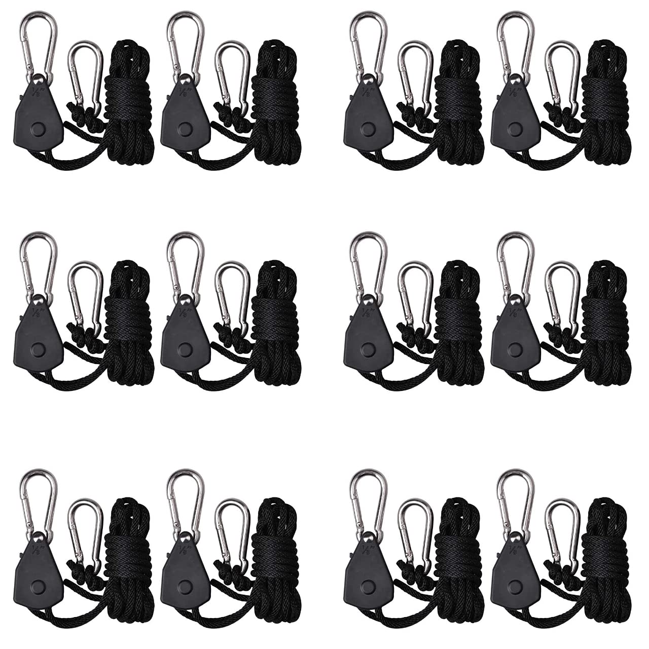 6 Pairs 1/8 inch Adjustable Heavy Duty Rope Hanger for Grow Light, Grow Tent Rope Clip Hanger Loose-Proof Design Light Fixture Hangers, 150lbs Weight Capacity 12 Pcs