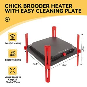 PoultryKit Brooder Heater Plate 12" x 12" for 25 Chicks, Safe DC Powered Chick Brooder, Chicken Heat Plate with LCD Show Temperature, 30W Adjustable Power