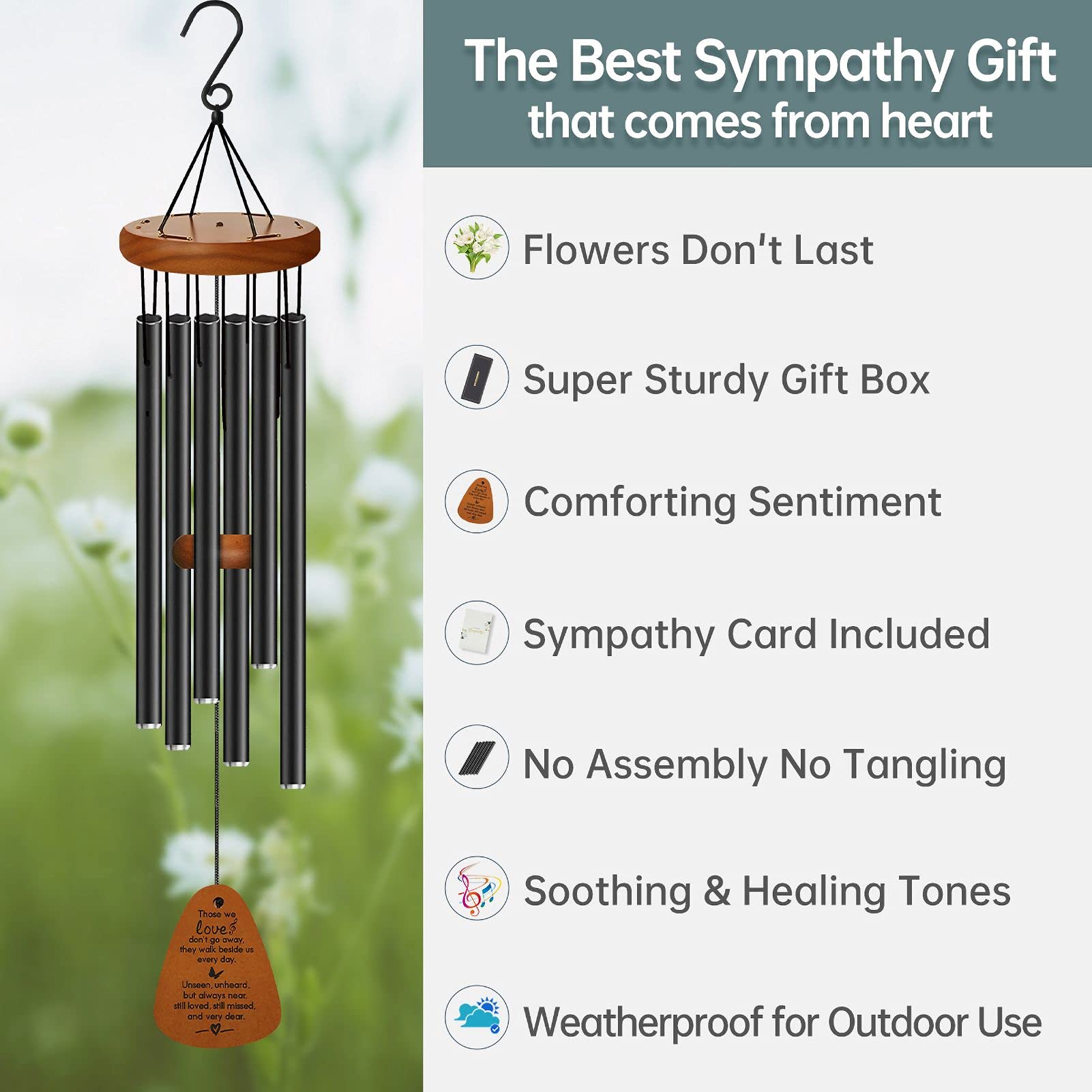 TONESLIX Memorial Wind Chimes, Sympathy Wind Chimes, Windchimes in Memory of a Loved one, Loss of Loved One Bereavement Gifts, Loss of Father Mother Husband Son Funeral Memorial Gifts