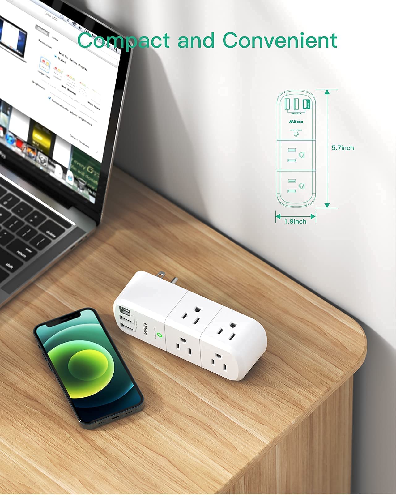 Wall Outlet Extender, Surge Protector with USB Smart Charging