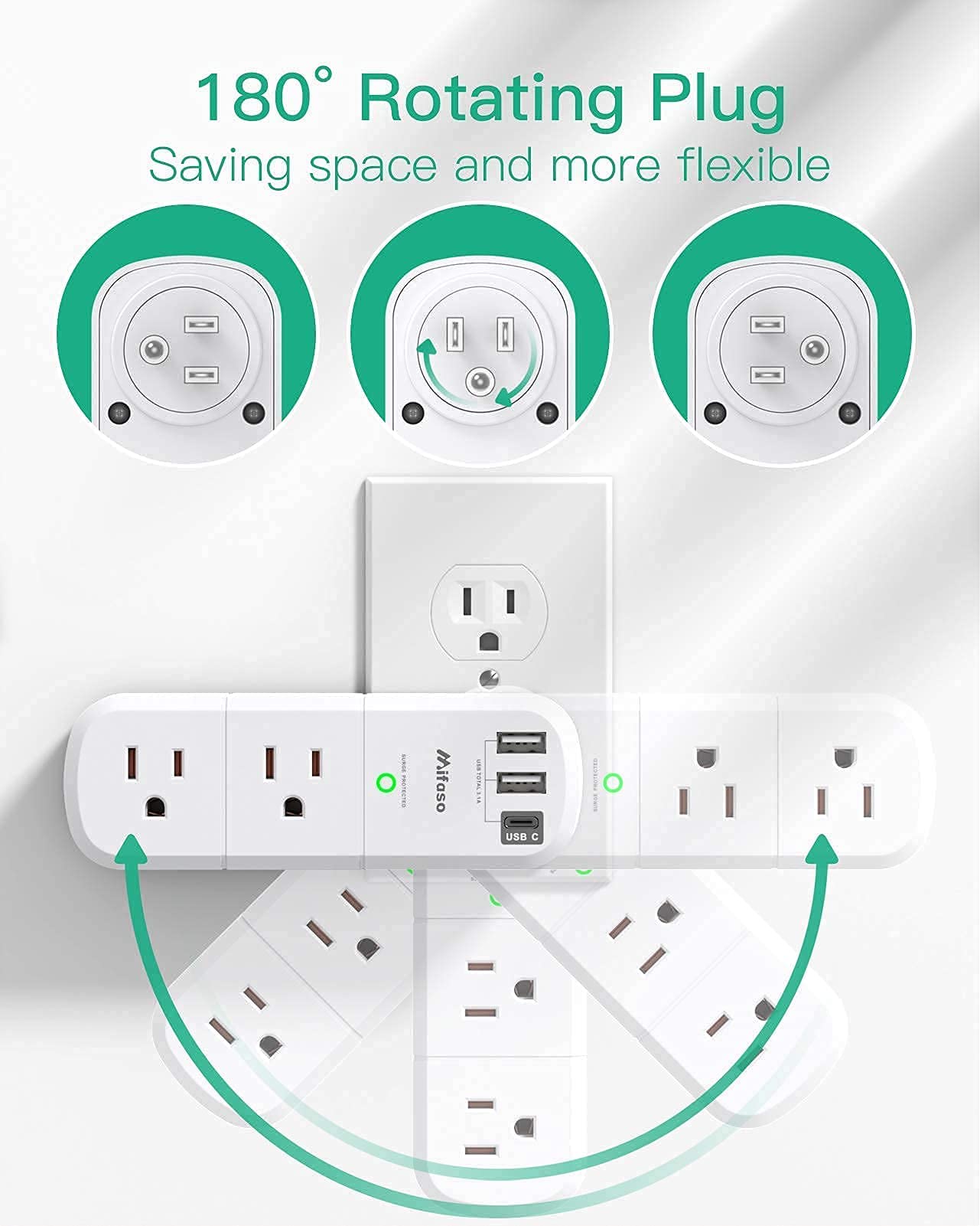 Wall Outlet Extender, Surge Protector with USB Smart Charging