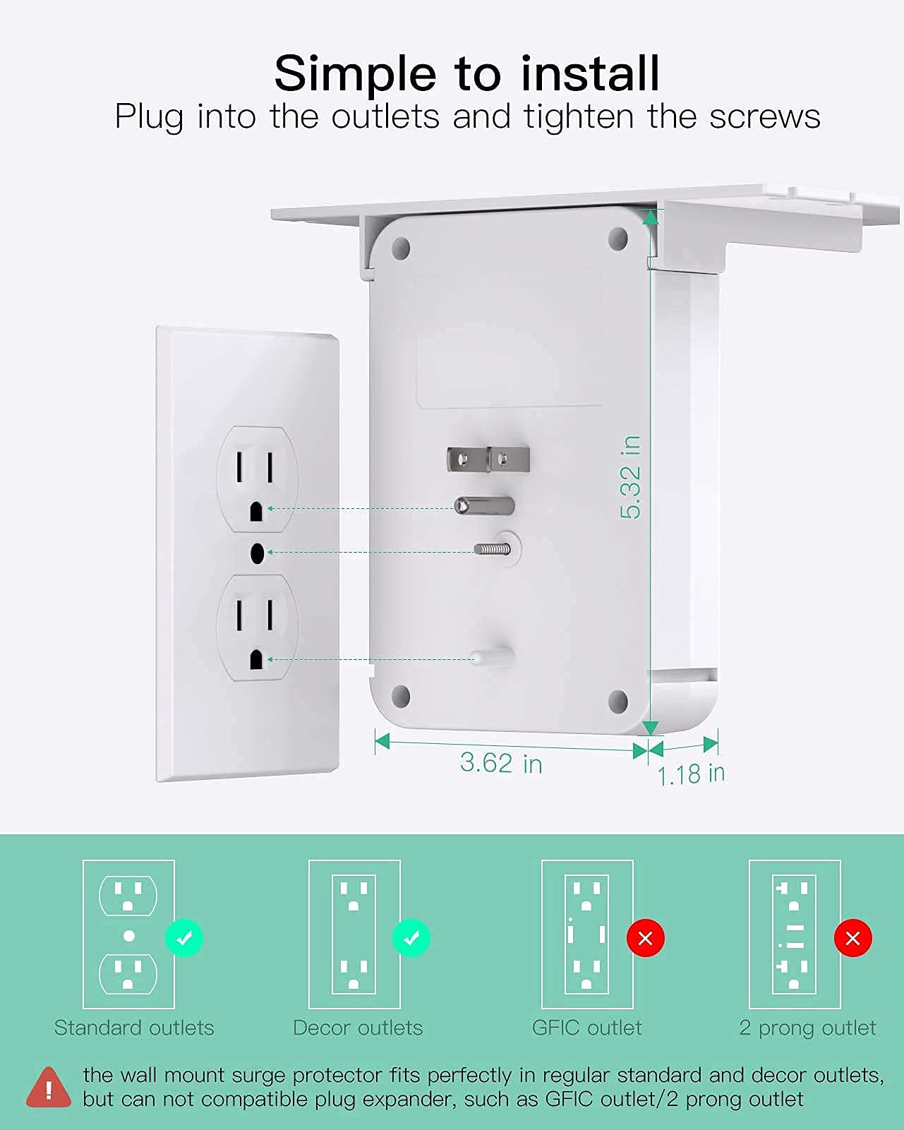 Wall Outlet Extender, Surge Protector with USB Smart Charging