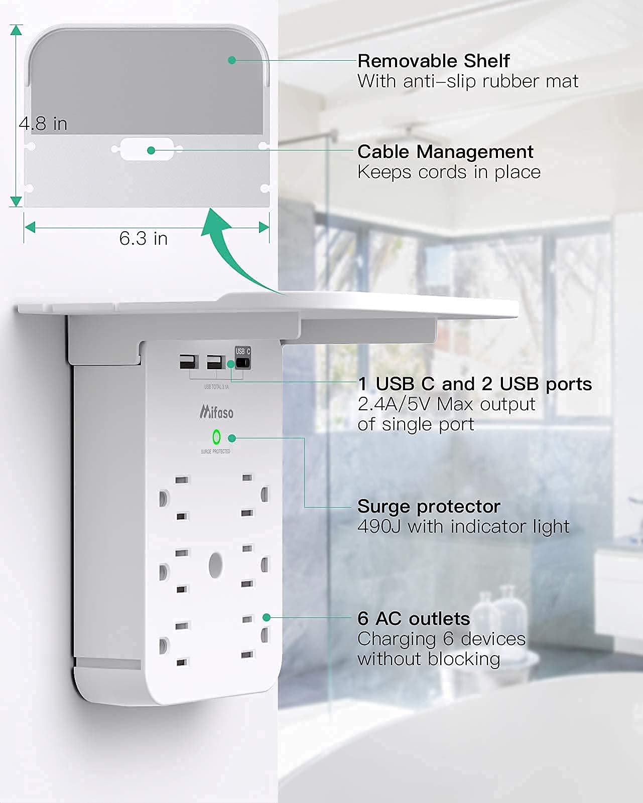 Wall Outlet Extender, Surge Protector with USB Smart Charging