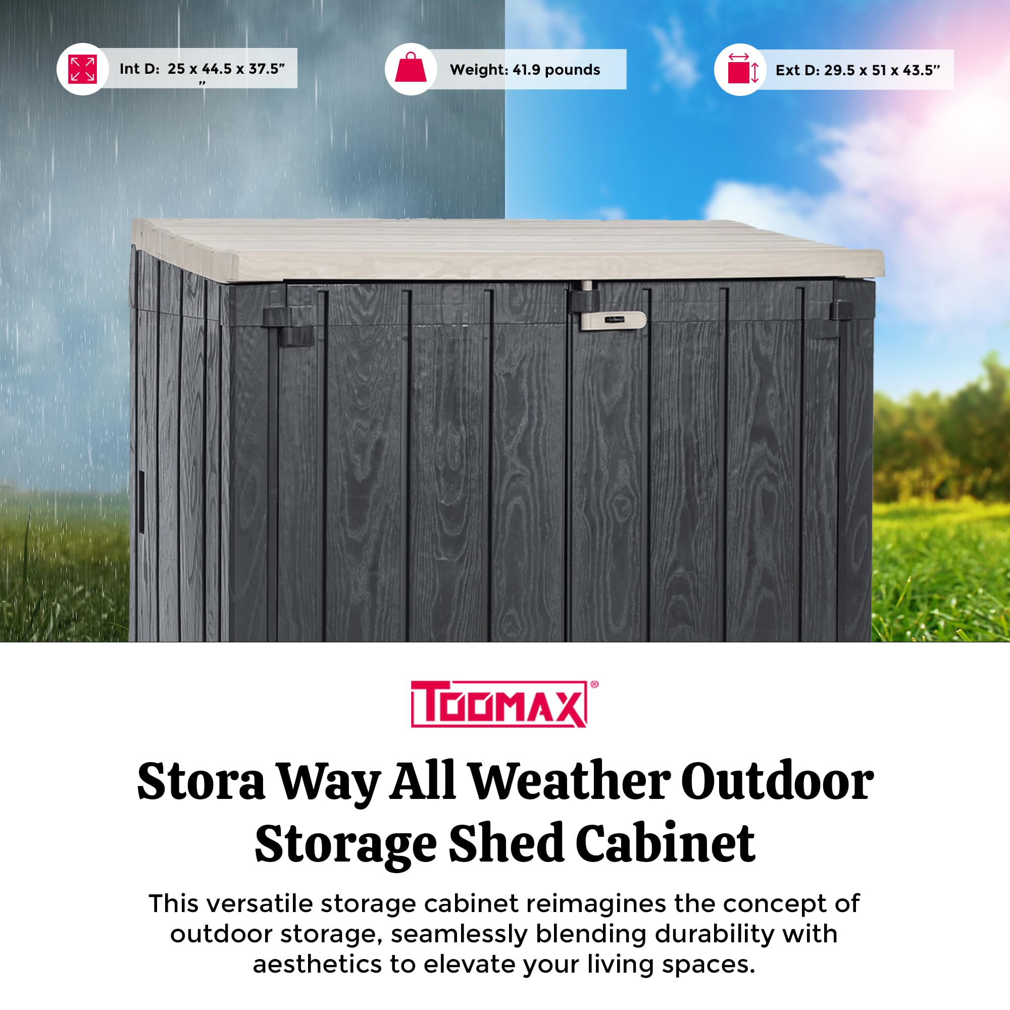 Toomax Stora Way All-Weather Outdoor Horizontal 6' x 3.5' Storage Shed Cabinet for Trash Can, Garden Tools, & Yard Equipment, Taupe Gray/Brown