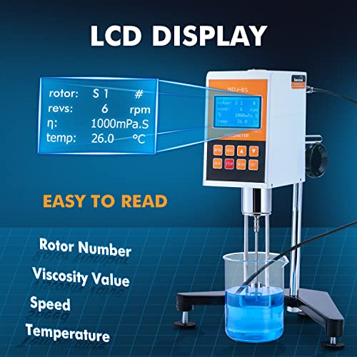 Bonvoisin Digital Rotary Viscometer 10-2,000,000mPa.S Digital Lab Rotational Viscosity Meter +-3% Accuracy Fluidimeter Tester Meter with 4 Rotors and Temperature Probe 110-240V(NDJ-8S)