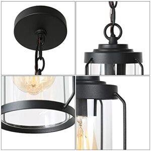 LALUZ Outdoor Pendant Light, Matte Black Exterior Hanging Lantern, Anti-Rust Outdoor Hanging Light Fixture with Clear Glass, Farmhouse Outdoor Porch Chandelier for Gazebo, Patio, Yard, 10”