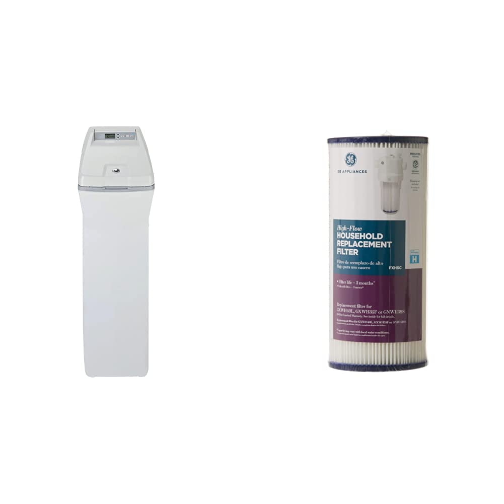 GE Appliances 40,000 Grain, GXSH40V Water Softener, Gray & SmartWater FXHSC GE Replacement Water Whole House Filter, 10;quot (length) x 4.5;quot (diameter)