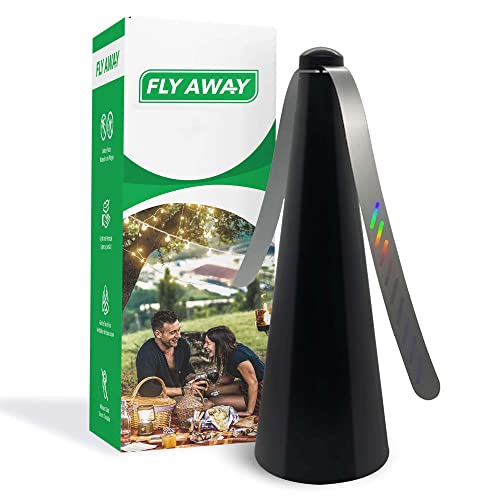 Fly Away - Outdoor Fly Repellent Fan, Outside or Inside Table use, Restaurant, Barbeque, Events, Deter Flies, Wasps, Bees, Other Moscas and Bugs Away, Battery Operated, Tabletop, Hanging Hook.