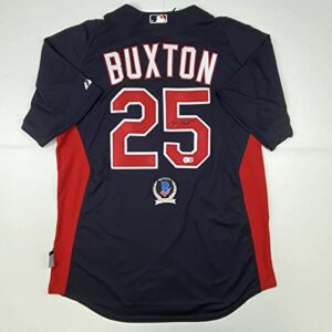 autographed/signed byron buxton minnesota twins dark blue majestic baseball jersey jsa coa