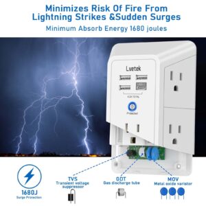 5-Outlet Surge Protector Wall Charger with 4 USB Ports - 1680J Multi Plug for Home, Office, Travel