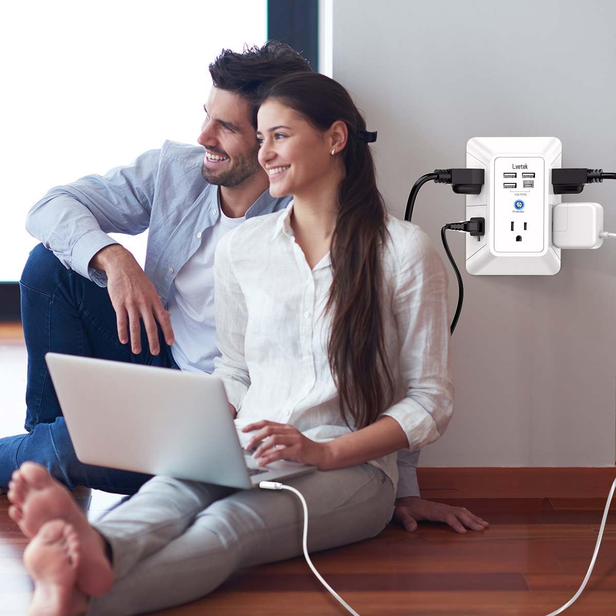 5-Outlet Surge Protector Wall Charger with 4 USB Ports - 1680J Multi Plug for Home, Office, Travel