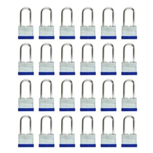 lanube laminated keyed padlock (1-9/16", 40mm), keyed alike locks, long shackle,marked blue plastic hoop, pack of 24