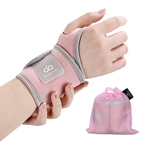 INDEEMAX 2 Pack Copper Wrist Brace Support for Carpal Tunnel, Pain Relief, Arthritis, Tendonitis, Adjustable Wrist Braces Compression Wraps Both Hands, Fit for Men and Women, Pink