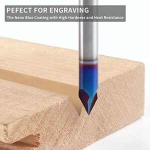 EANOSIC 60 Degree V Groove Router Bit 1/4 Inch Shank, 3-Flute Nano Blue Coated Solid Carbide V Router Bit for CNC Engraving and Chamfering